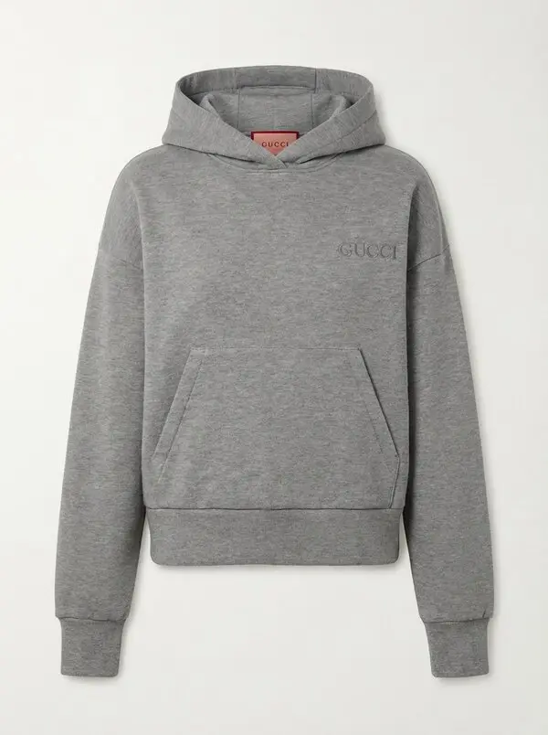 Gucci Viscose Jersey Hooded Sweatshirt With Logo Detail - Grey
