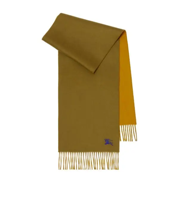 Burberry Ekd Embroidered Fringed Reversible Scarf - Pea/teak