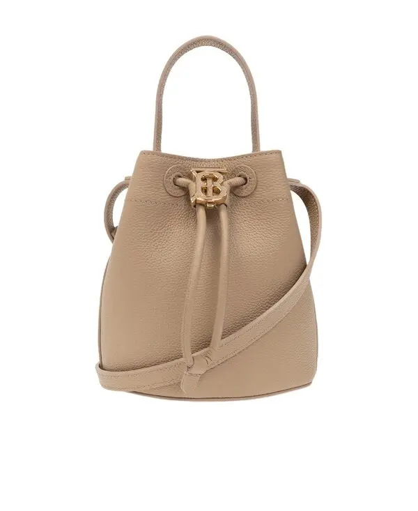 Burberry Logo Plaque Drawstring Bucket Bag - Nude