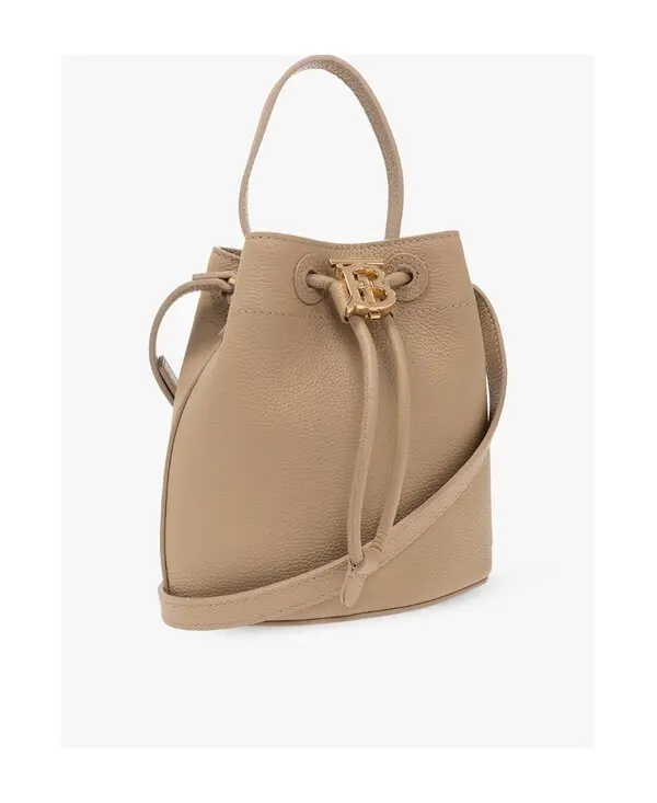 Burberry Logo Plaque Drawstring Bucket Bag - Nude