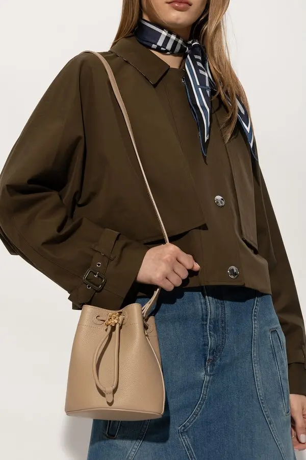Burberry Logo Plaque Drawstring Bucket Bag - Nude