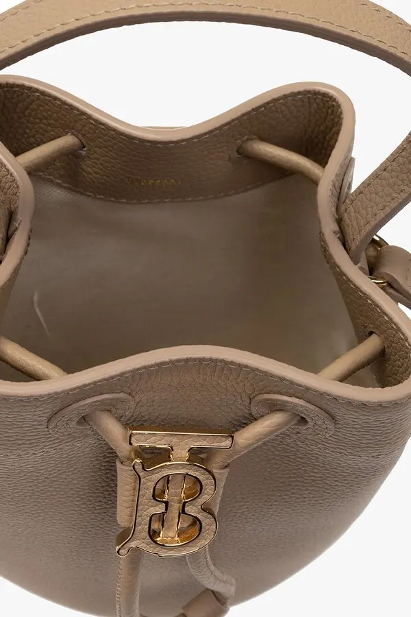 Burberry Logo Plaque Drawstring Bucket Bag - Nude