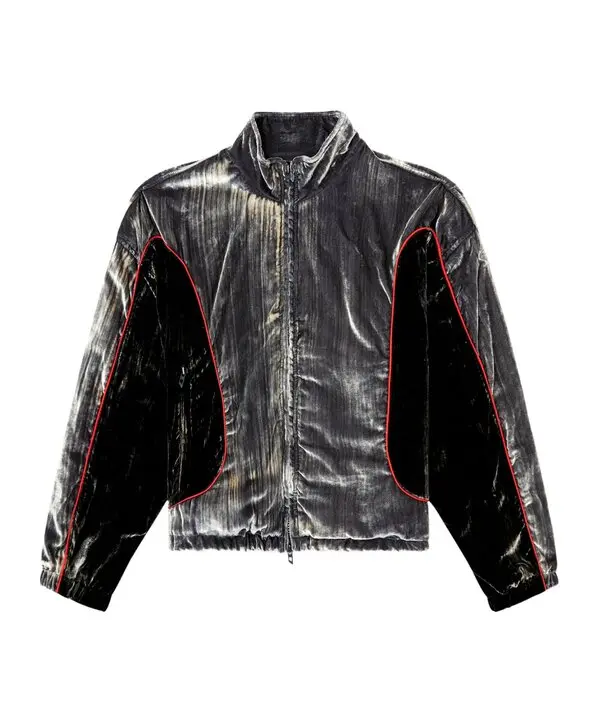 DIESEL® G Griffin" Velvet Track Jacket With Contrast Piping And Oval D Embroidery - Dark Gray