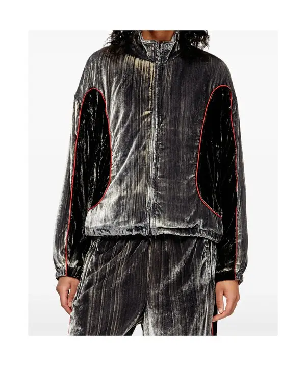 DIESEL® G Griffin" Velvet Track Jacket With Contrast Piping And Oval D Embroidery - Dark Gray