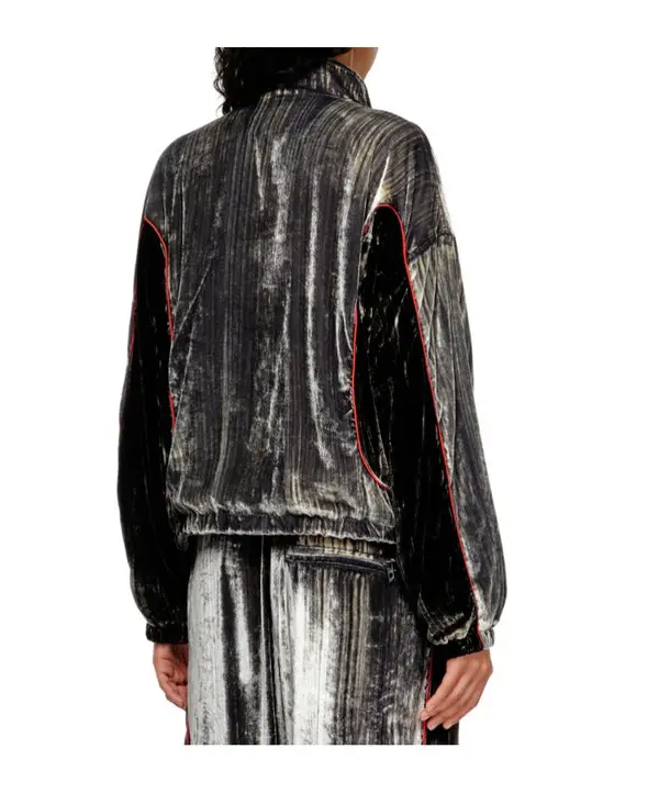 DIESEL® G Griffin" Velvet Track Jacket With Contrast Piping And Oval D Embroidery - Dark Gray