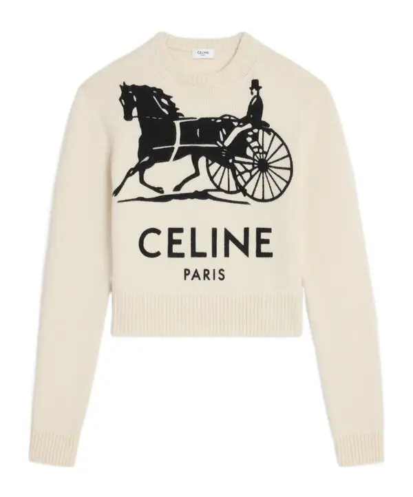 Celine Crewneck Sweater In Cashmere - White/black