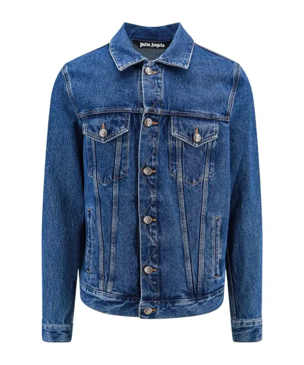 Palm Angels Monogram Detailed Denim Jacket - Blue