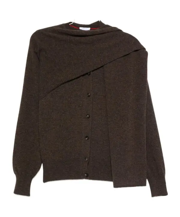 FERRAGAMO Knitted Cardigan With Scarf Detail - Black