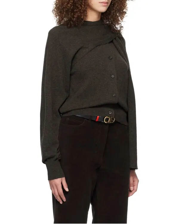 FERRAGAMO Knitted Cardigan With Scarf Detail - Black