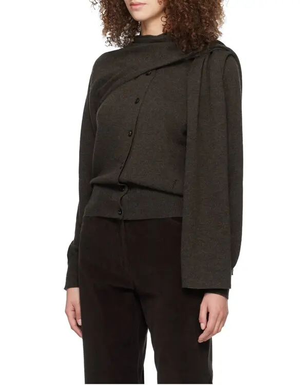 FERRAGAMO Knitted Cardigan With Scarf Detail - Black