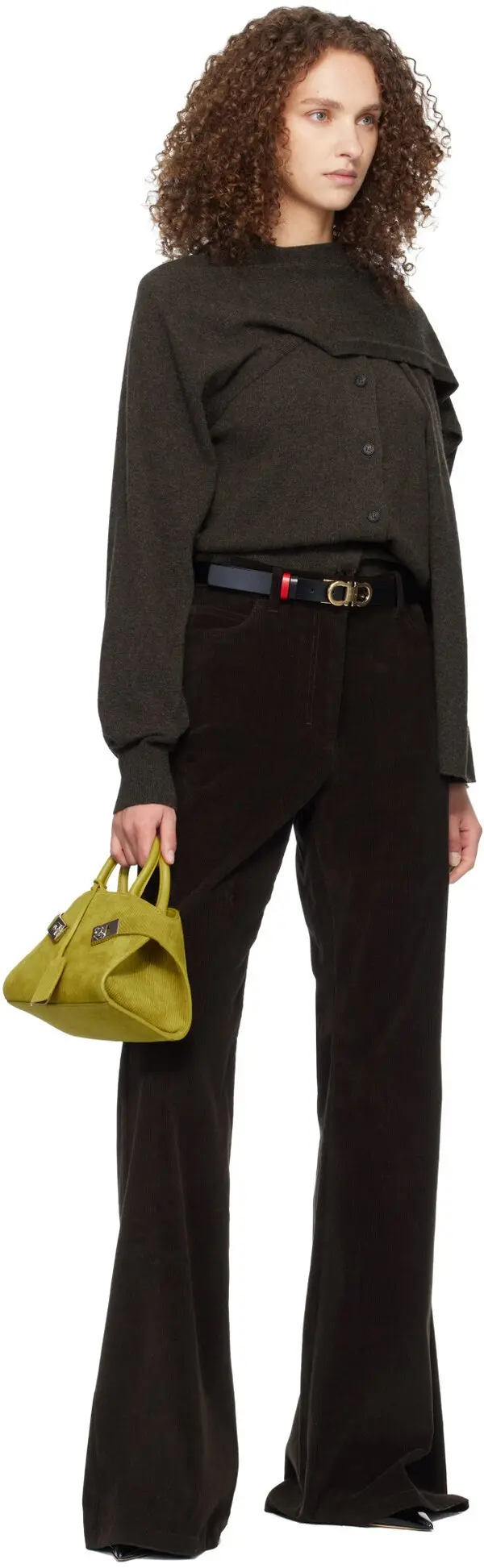 FERRAGAMO Knitted Cardigan With Scarf Detail - Black