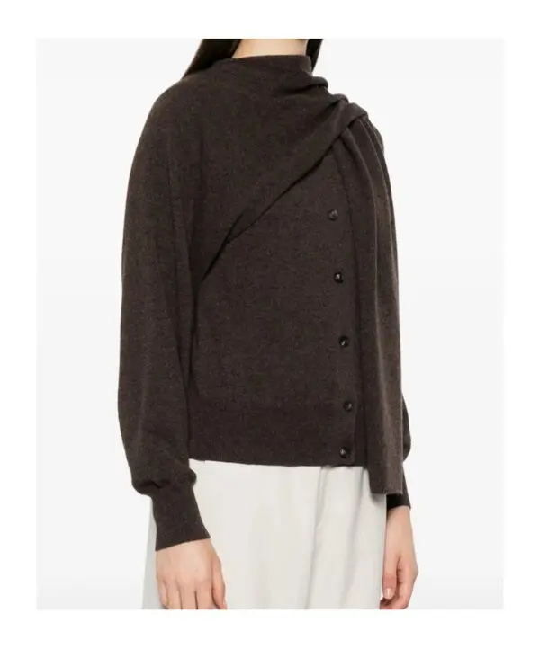 FERRAGAMO Knitted Cardigan With Scarf Detail - Black