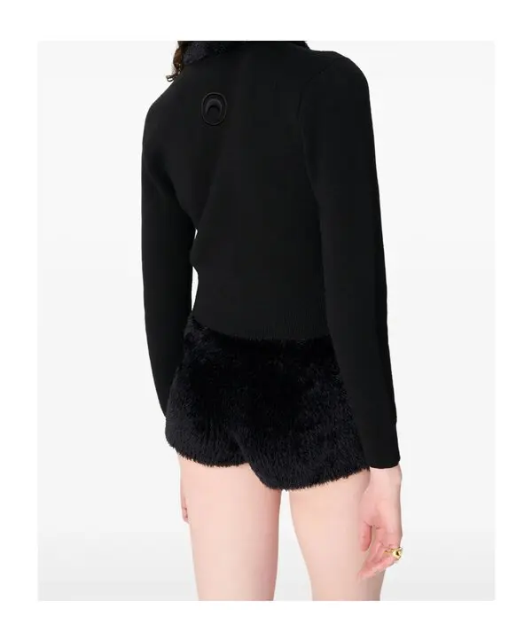 MARINE SERRE Wool Cropped Cardigan With Lapel Collar - Black