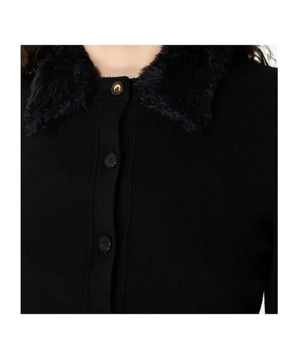 MARINE SERRE Wool Cropped Cardigan With Lapel Collar - Black