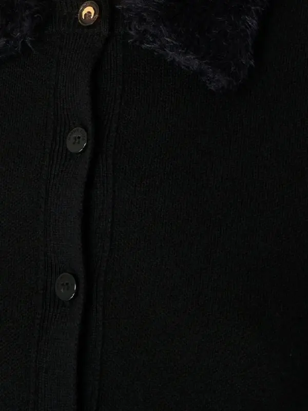 MARINE SERRE Wool Cropped Cardigan With Lapel Collar - Black