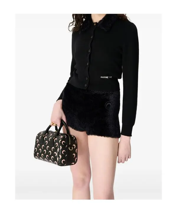 MARINE SERRE Wool Cropped Cardigan With Lapel Collar - Black