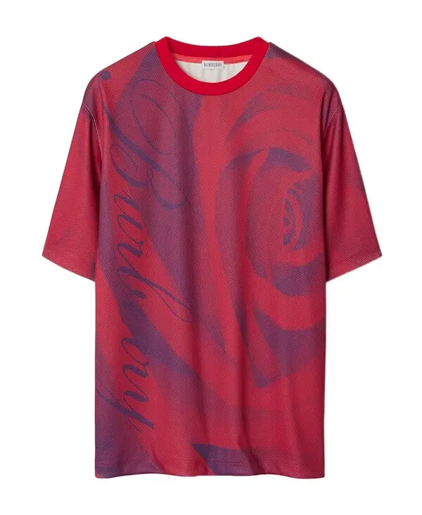 Burberry Rose-printed Short Sleeved Crewneck T-shirt - Red