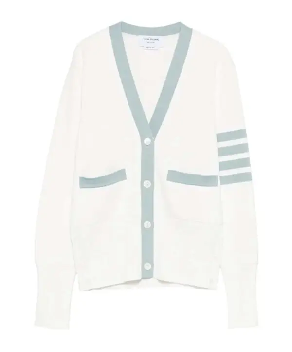 Thom Browne 4-bar Striped V-neck Buttoned Cardigan - White