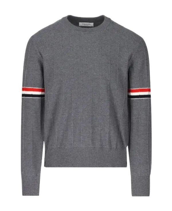 Thom Browne Rwb-stripe Long-sleeved Crewneck Jumper - Grey