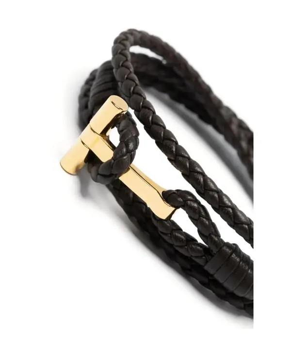 TOM FORD T Plaque Braided Bracelet - Dark Brown