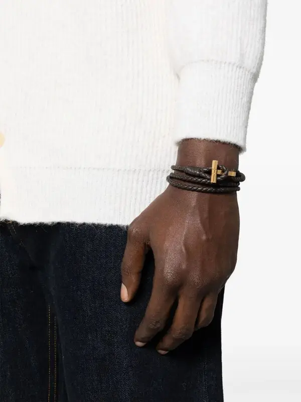 TOM FORD T Plaque Braided Bracelet - Dark Brown