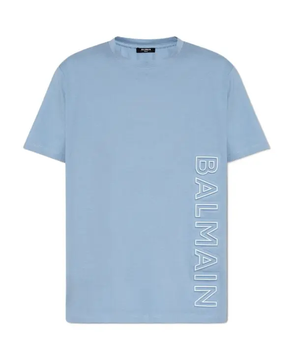 Balmain Logo Embossed Crewneck T-shirt - Blue