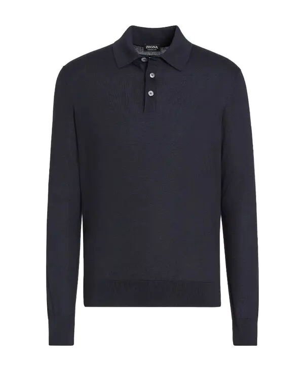 Zegna Cashseta Logo Knitted Polo Shirt - Black
