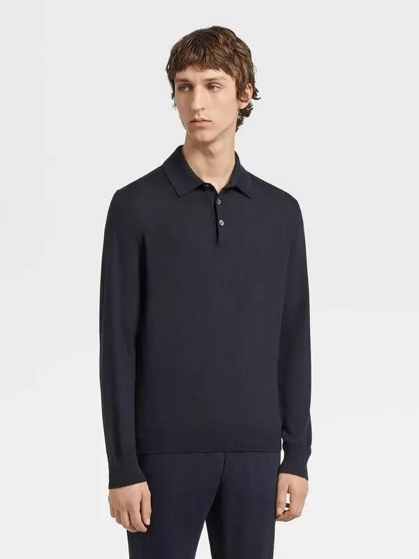 Zegna Cashseta Logo Knitted Polo Shirt - Black