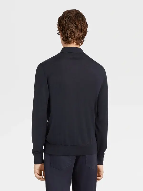 Zegna Cashseta Logo Knitted Polo Shirt - Black