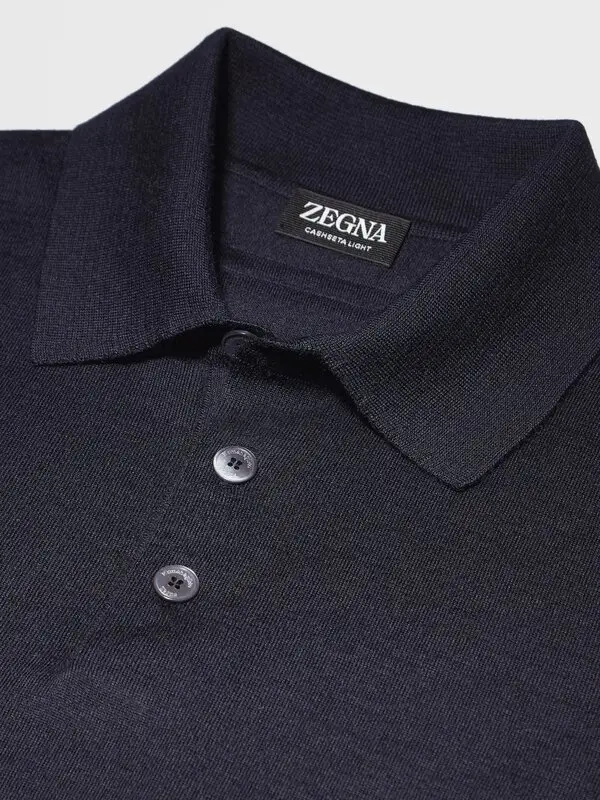 Zegna Cashseta Logo Knitted Polo Shirt - Black