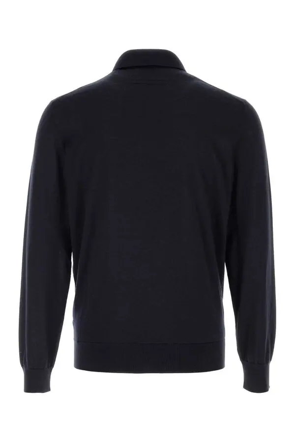 Zegna Cashseta Logo Knitted Polo Shirt - Black