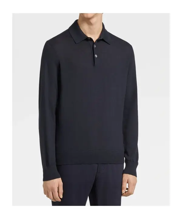 Zegna Cashseta Logo Knitted Polo Shirt - Black
