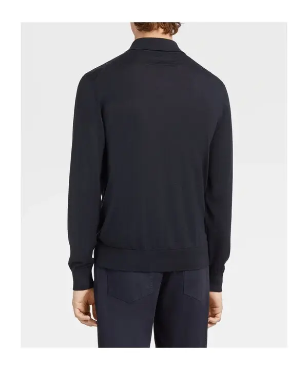 Zegna Cashseta Logo Knitted Polo Shirt - Black