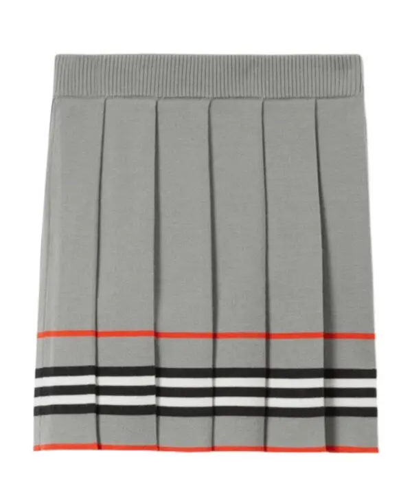 Burberry Icon Stripe Knitted Pleated Miniskirt - Gray