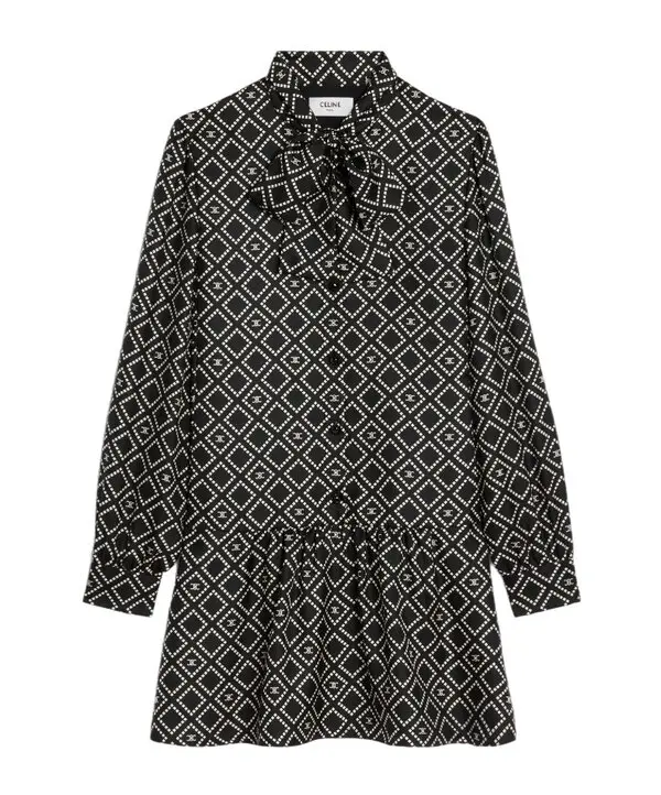 Celine Basque Mini Dress In Silk Twill - Black/vanilla