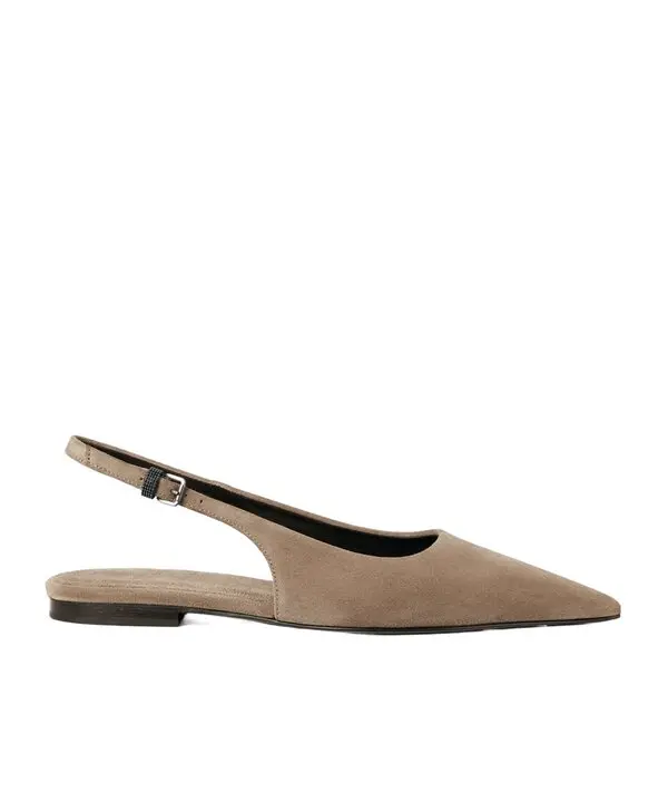 Brunello Cucinelli Shiny Detailed Slingback Flats - Brown