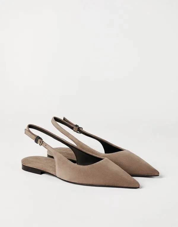 Brunello Cucinelli Slingback Flats With Monili Embellishments - Brown