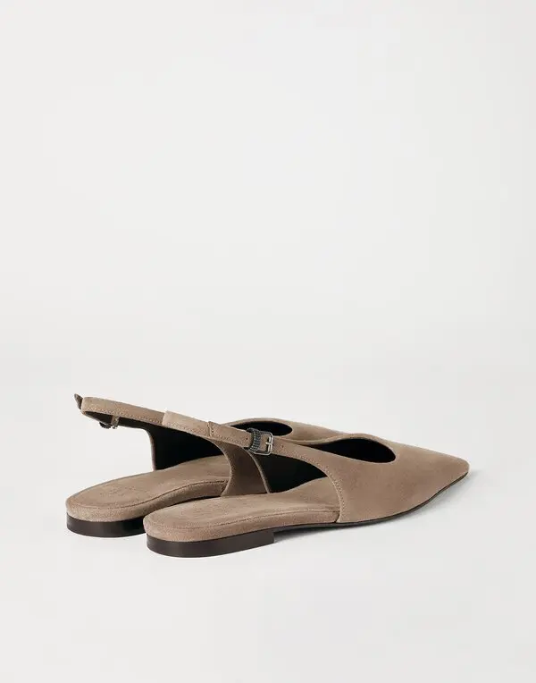 Brunello Cucinelli Slingback Flats With Monili Embellishments - Brown