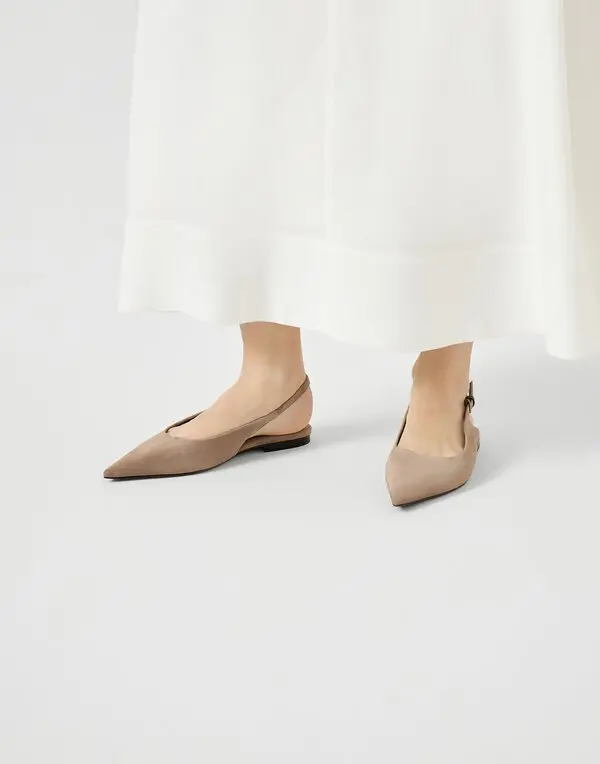 Brunello Cucinelli Slingback Flats With Monili Embellishments - Brown