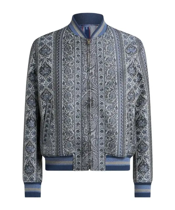 Etro Wool-blend Bomber Jacket With Floral And Medallion Motif - Gray