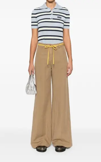 Aspesi Striped Wide-leg Trousers With Buckled Waist