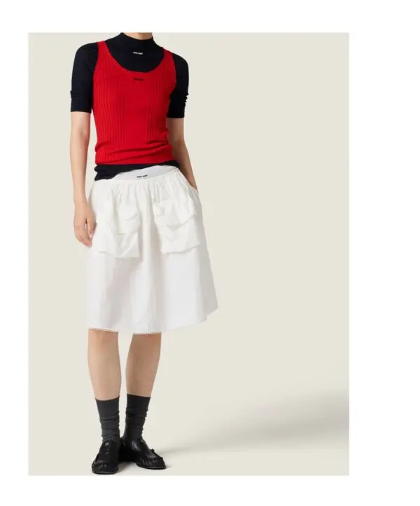Miu Miu Ribbed Knit Wool Tank Top With Crochet Trim - Red