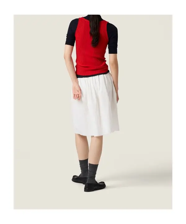 Miu Miu Ribbed Knit Wool Tank Top With Crochet Trim - Red