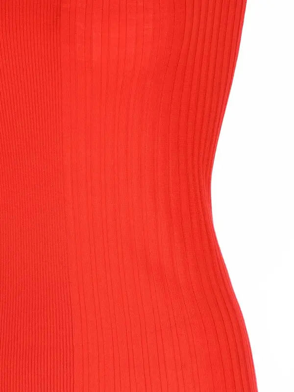 Miu Miu Ribbed Knit Wool Tank Top With Crochet Trim - Red