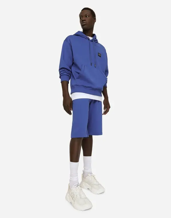 Dolce & Gabbana Logo Plaque Drawstring Hoodie - Blue
