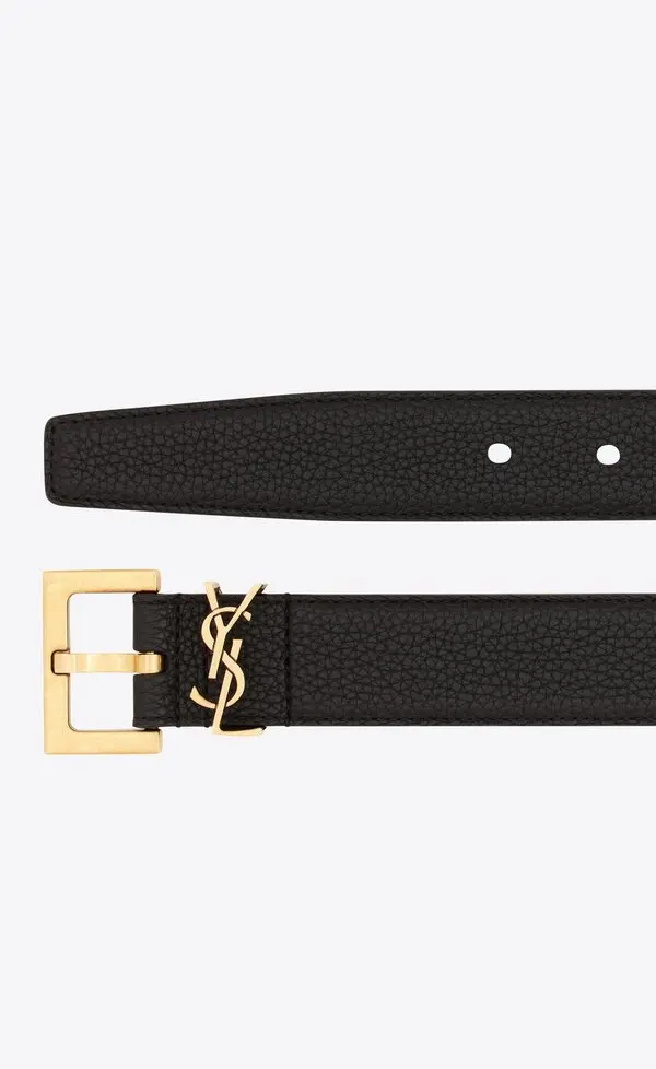 Saint Laurent Cassandre Logo Plaque Belt - Black