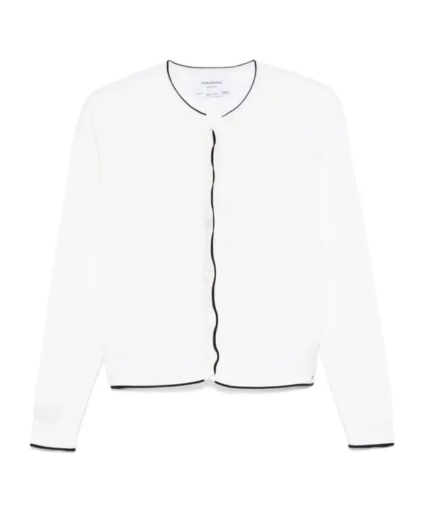 Thom Browne 4 Bar Stripes Textured Cardigan - White