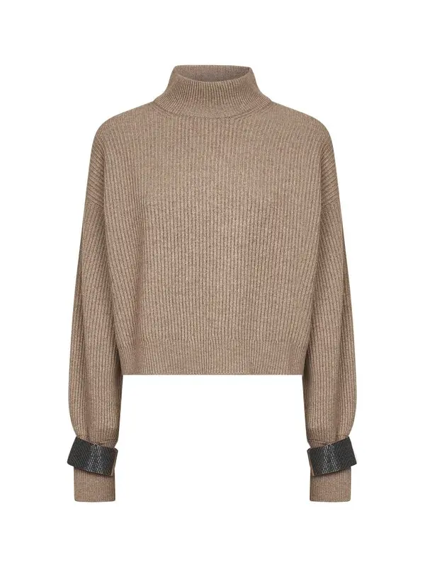 Brunello Cucinelli High Neck Monili Detailed Sweater - No