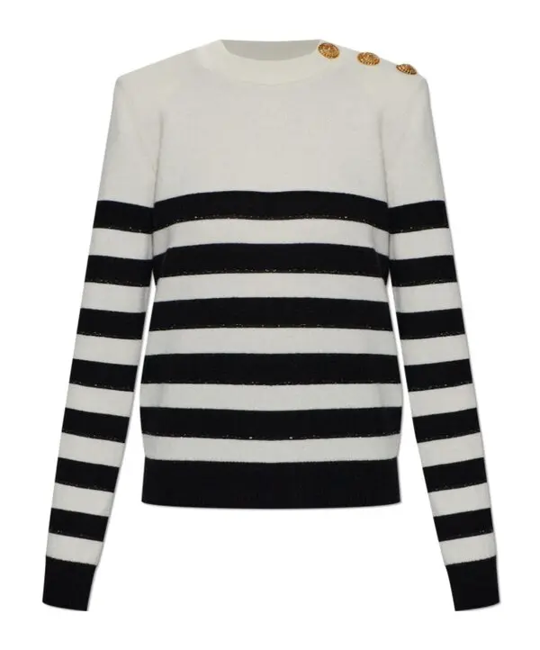 Balmain Striped Buttoned Knit Jumper - Black