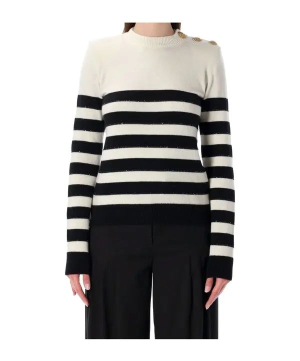 Balmain Striped Buttoned Knit Jumper - Black